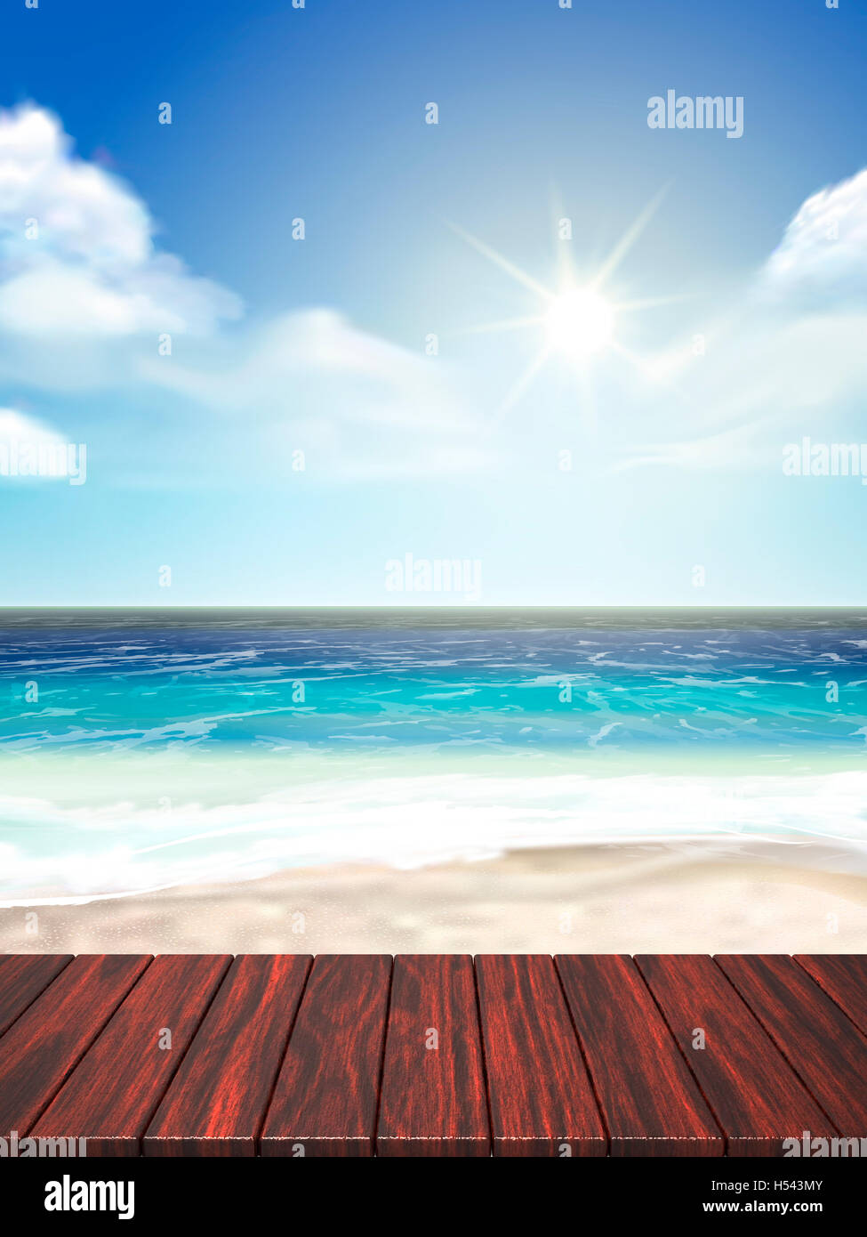 beautiful sand of beach scene background, 3d rendering wood plate Stock ...