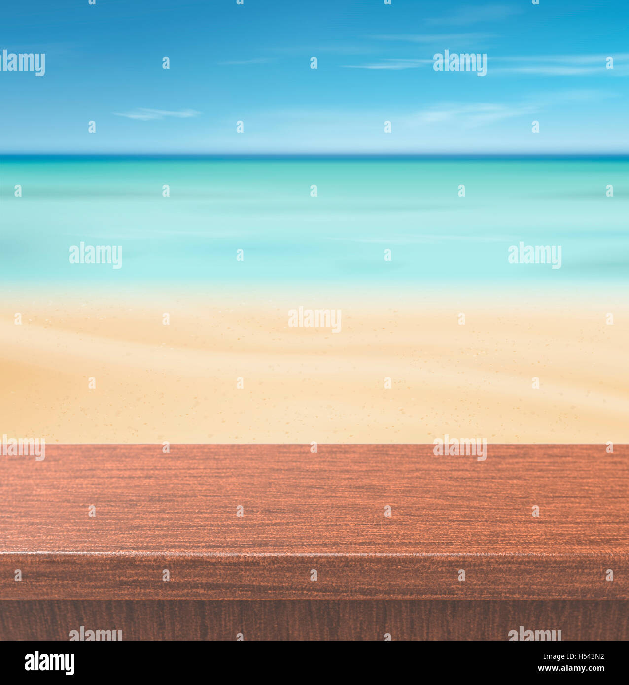 beautiful sand of beach scene background, 3d rendering wood plate Stock ...