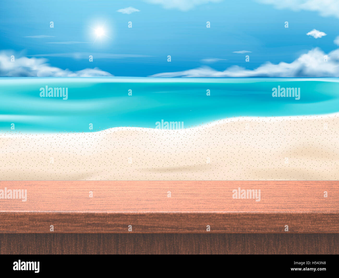 beautiful sand of beach scene background, 3d rendering wood plate Stock ...