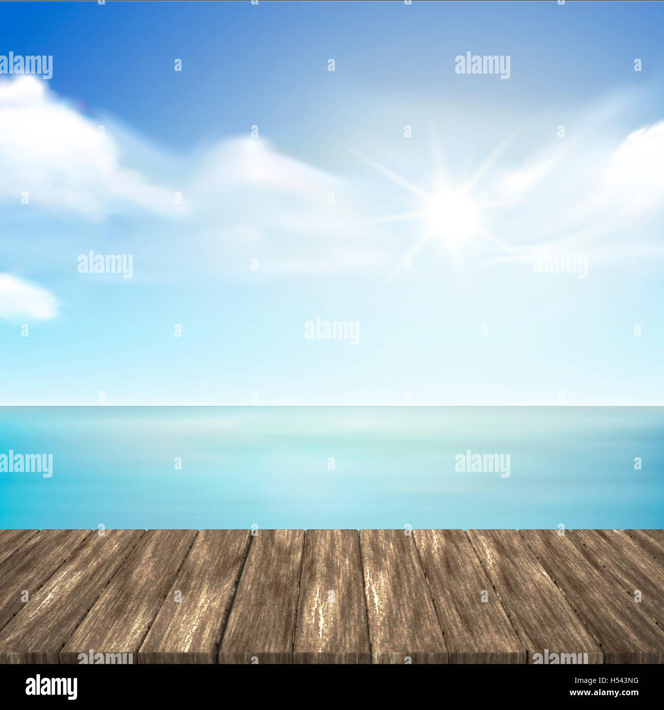 ocean scene background, 3d rendering wood plate Stock Photo - Alamy