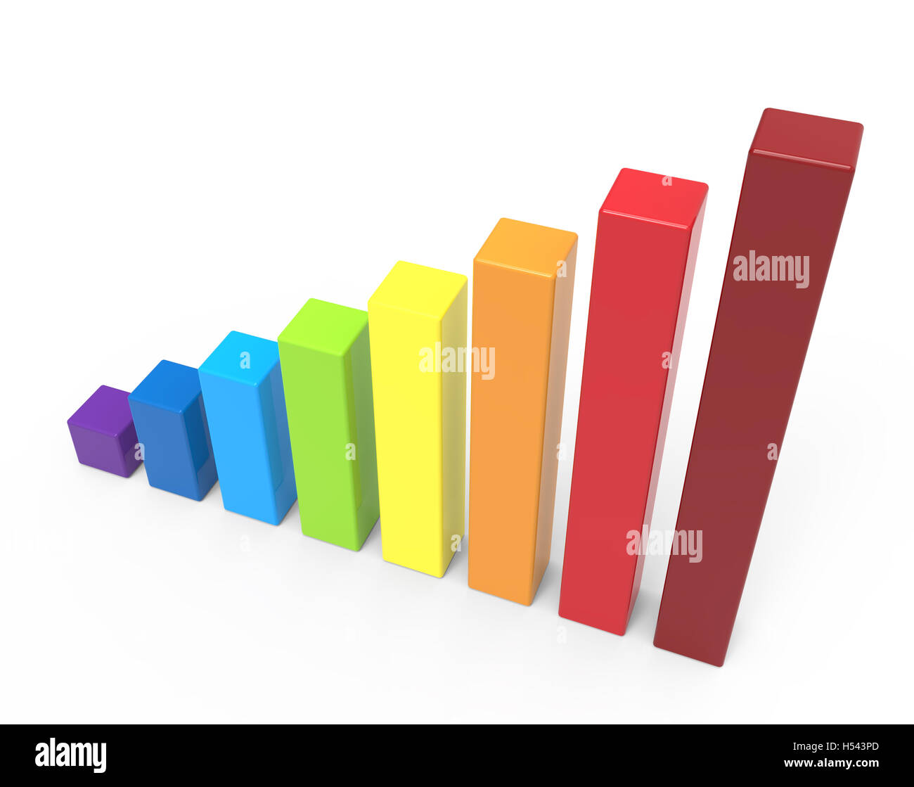 3d rendering rainbow colored bar chart, isolated white background ...