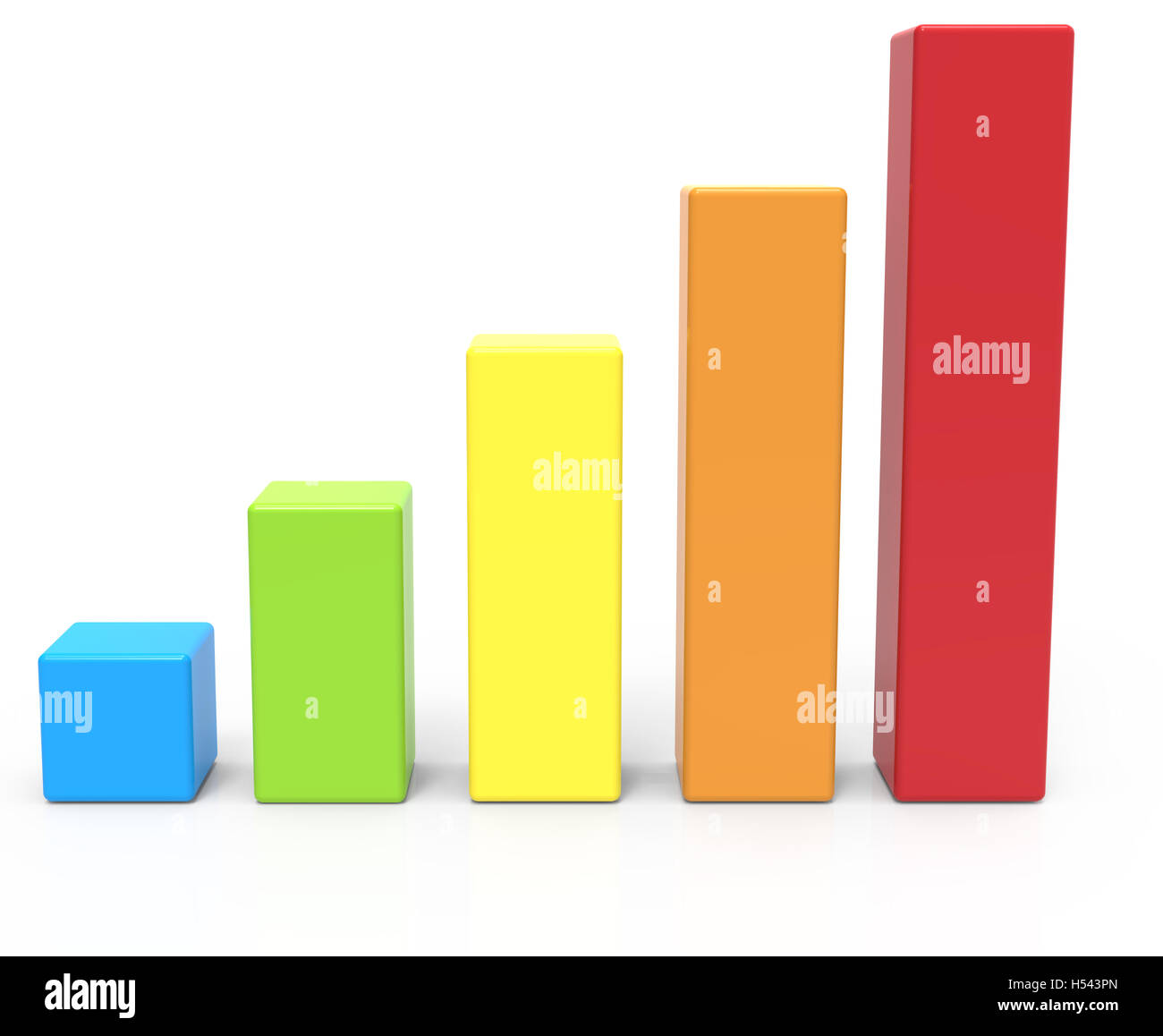 3d rendering five colored bar chart, isolated white background Stock ...