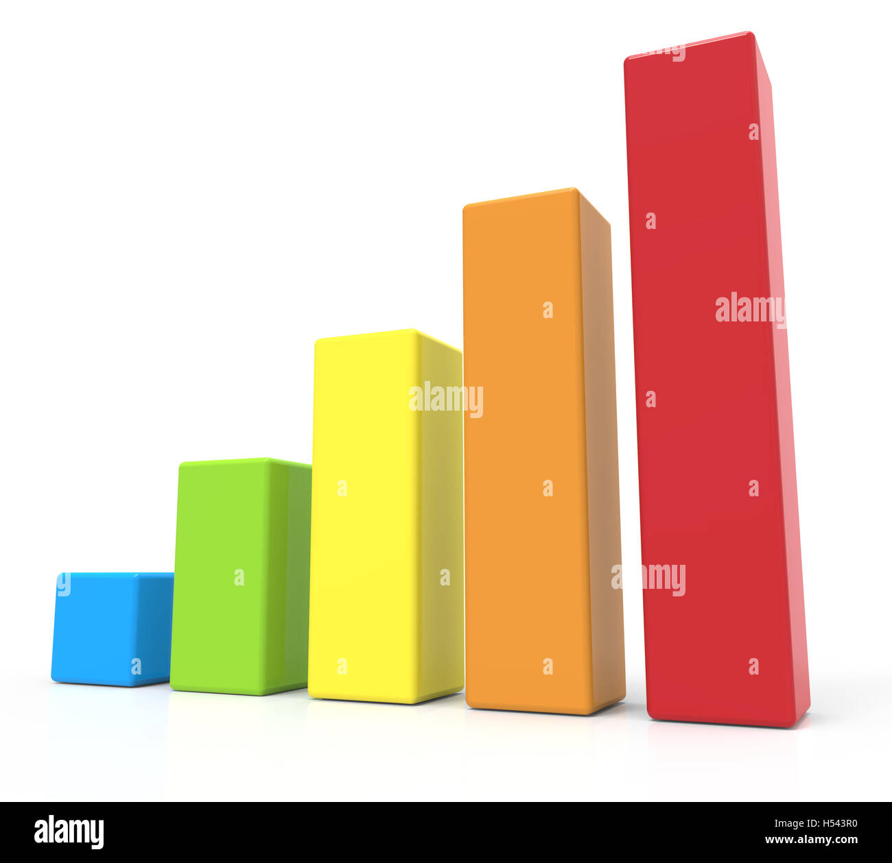 3d rendering five colored bar chart, isolated white background, right leaning Stock Photo - Alamy