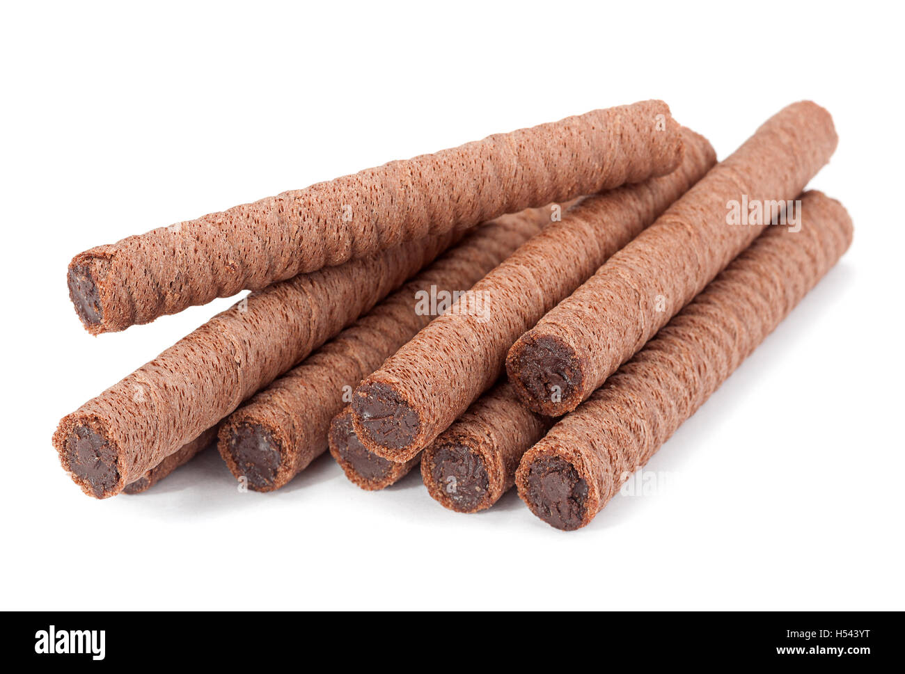 Round wafers sticks with chocolate stuffing isolated on white Stock ...
