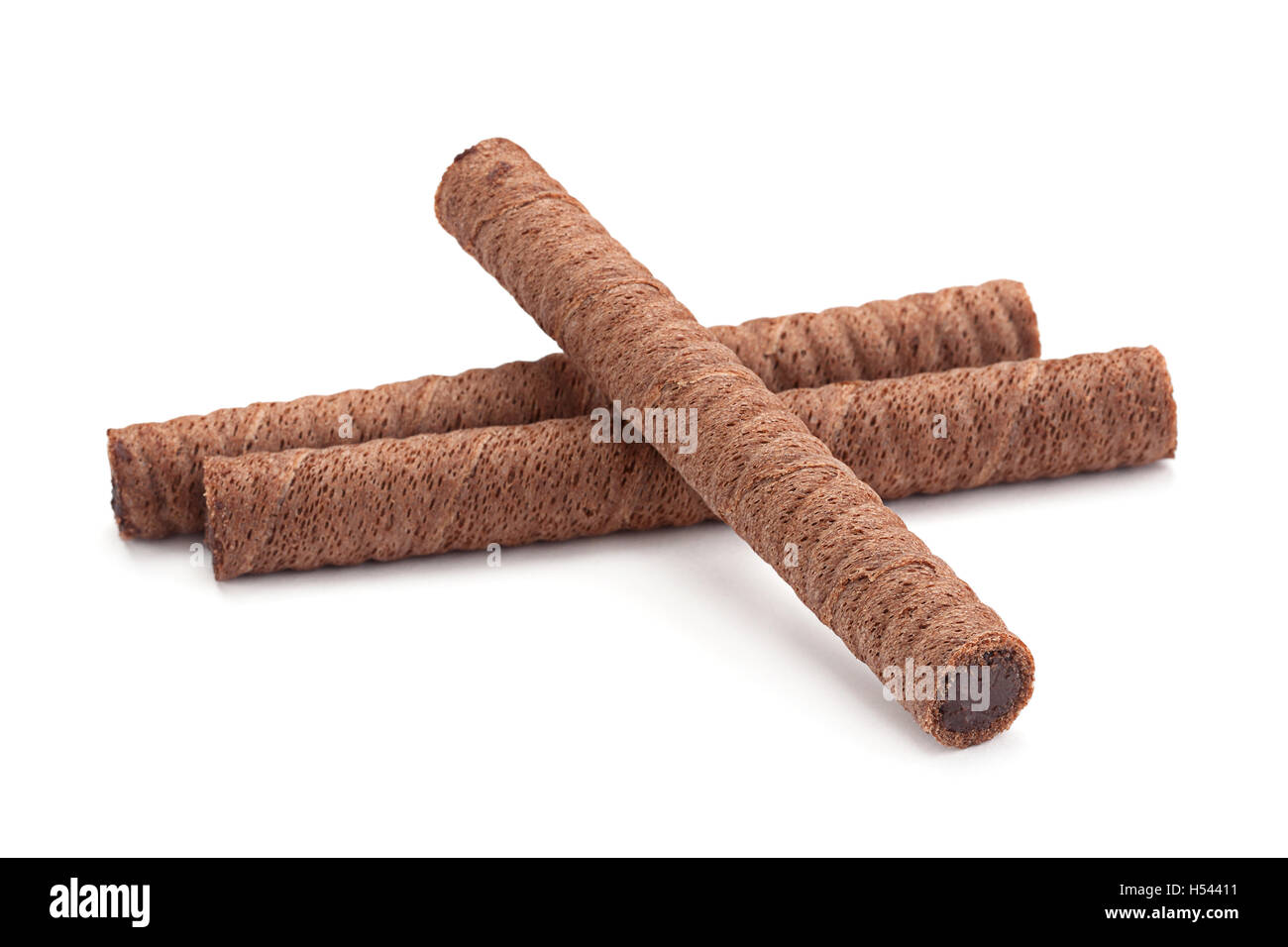 Round wafers sticks with chocolate stuffing isolated on white Stock ...