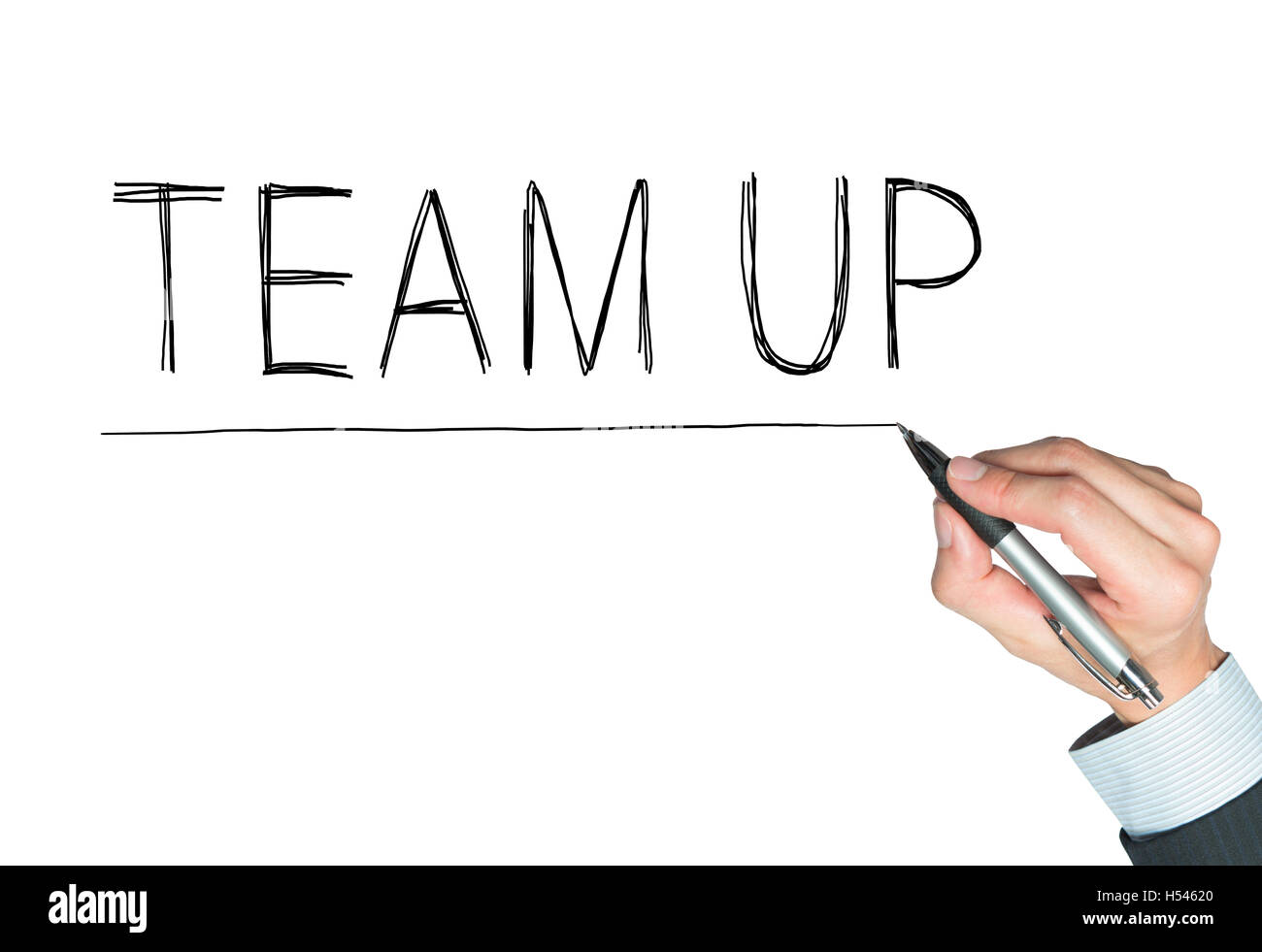team up written by hand, hand writing on transparent board, photo Stock ...