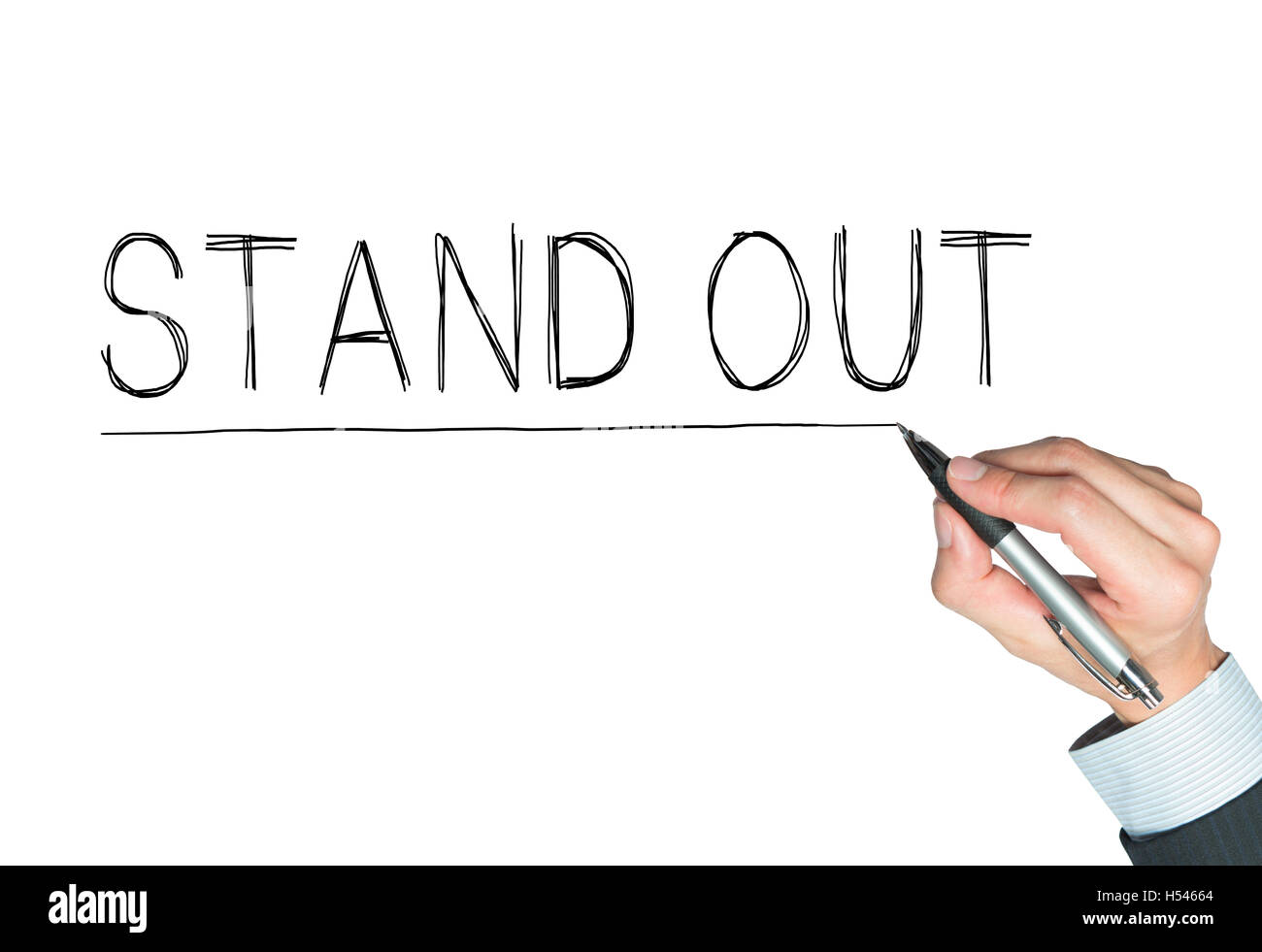 stand out written by hand, hand writing on transparent board, photo ...