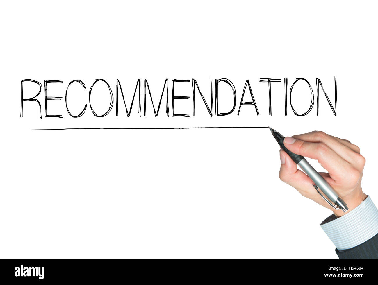 recommendation written by hand, hand writing on transparent board ...