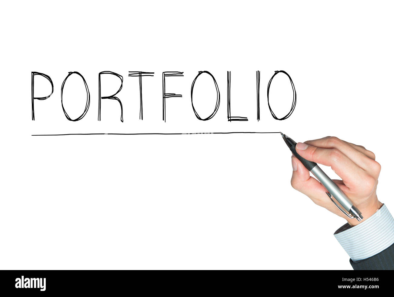 portfolio written by hand, hand writing on transparent board, photo ...