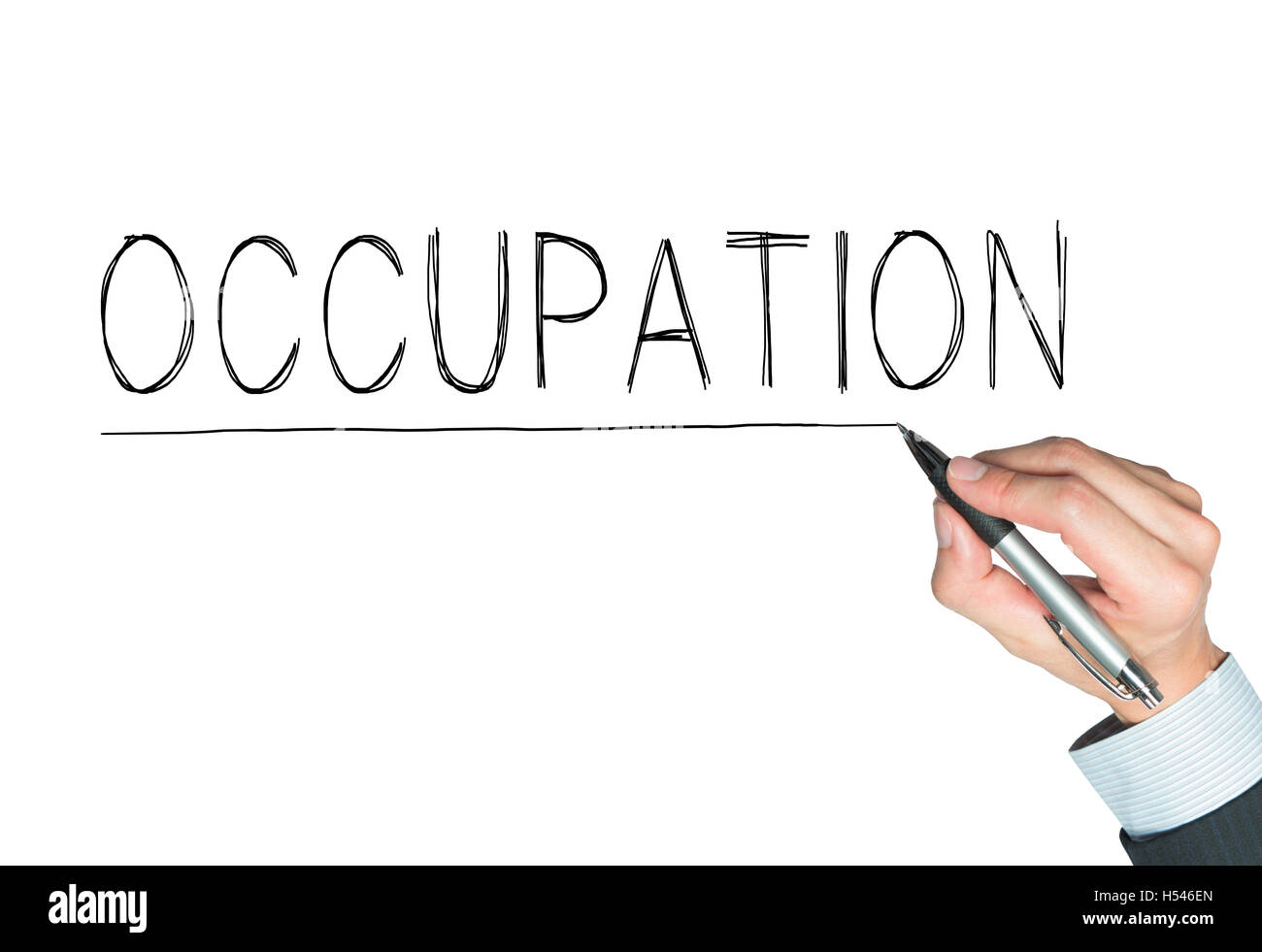 occupation written by hand, hand writing on transparent board, photo ...