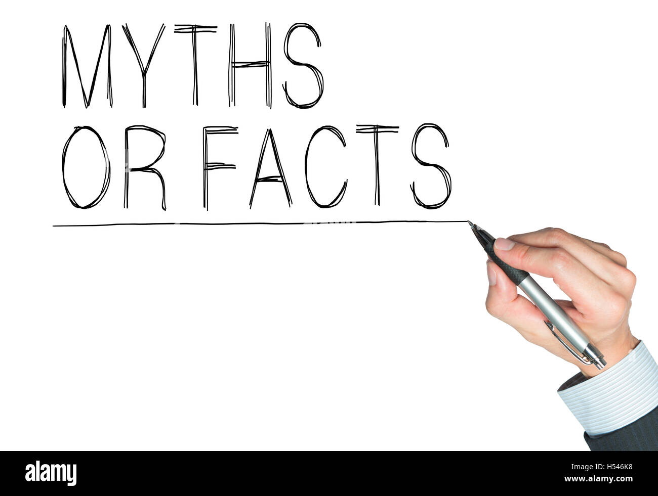 myths or facts written by hand, hand writing on transparent board ...