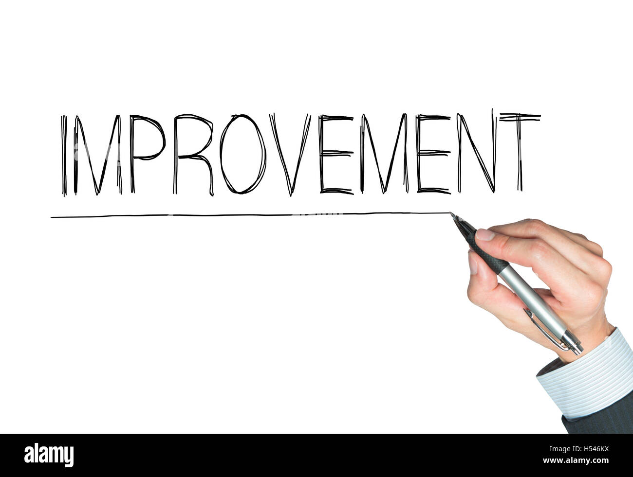 improvement written by hand, hand writing on transparent board, photo ...