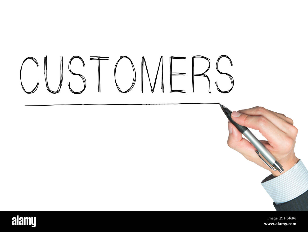 customers written by hand, hand writing on transparent board, photo ...