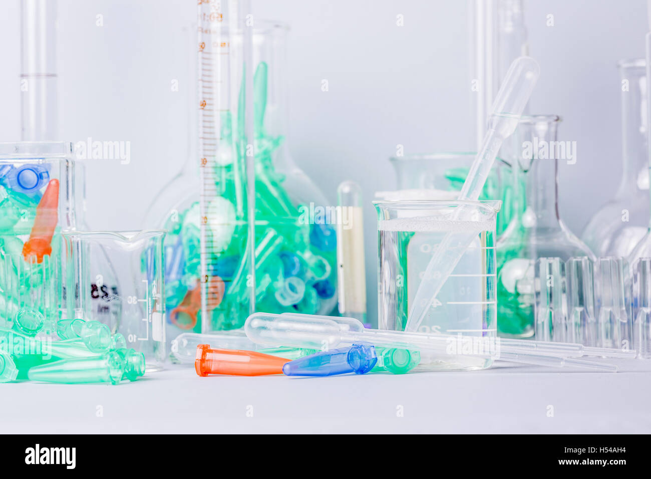 Research lab assorted glassware equipment detail Stock Photo - Alamy