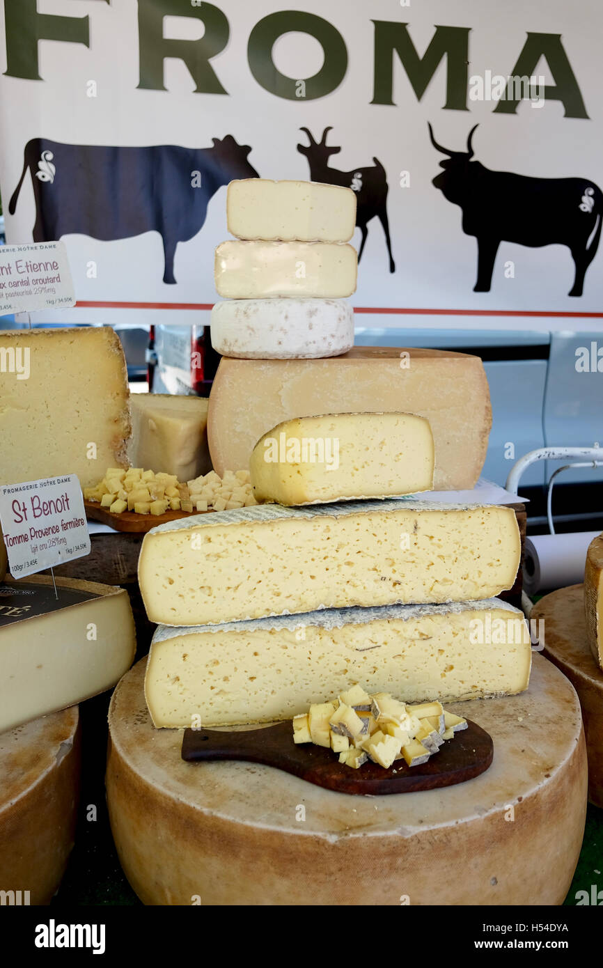 Cheese for sale at local market, Provence, France Stock Photo - Alamy