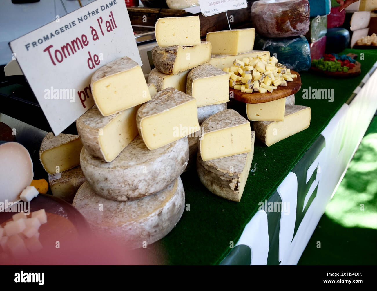 Cheese for sale at local market, Provence, France Stock Photo - Alamy