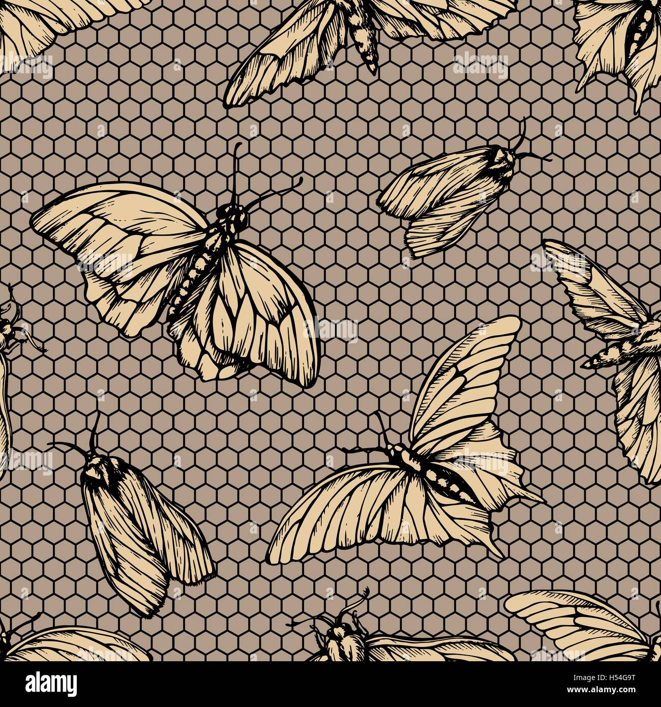 Vector seamless pattern with butterflies on net . Stylish graphic ...
