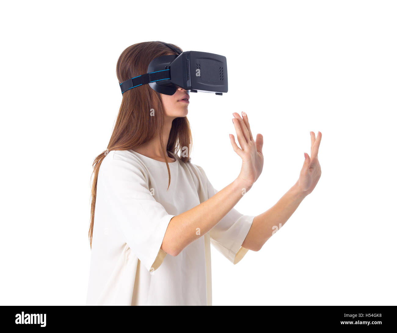 Woman using VR glasses Stock Photo - Alamy