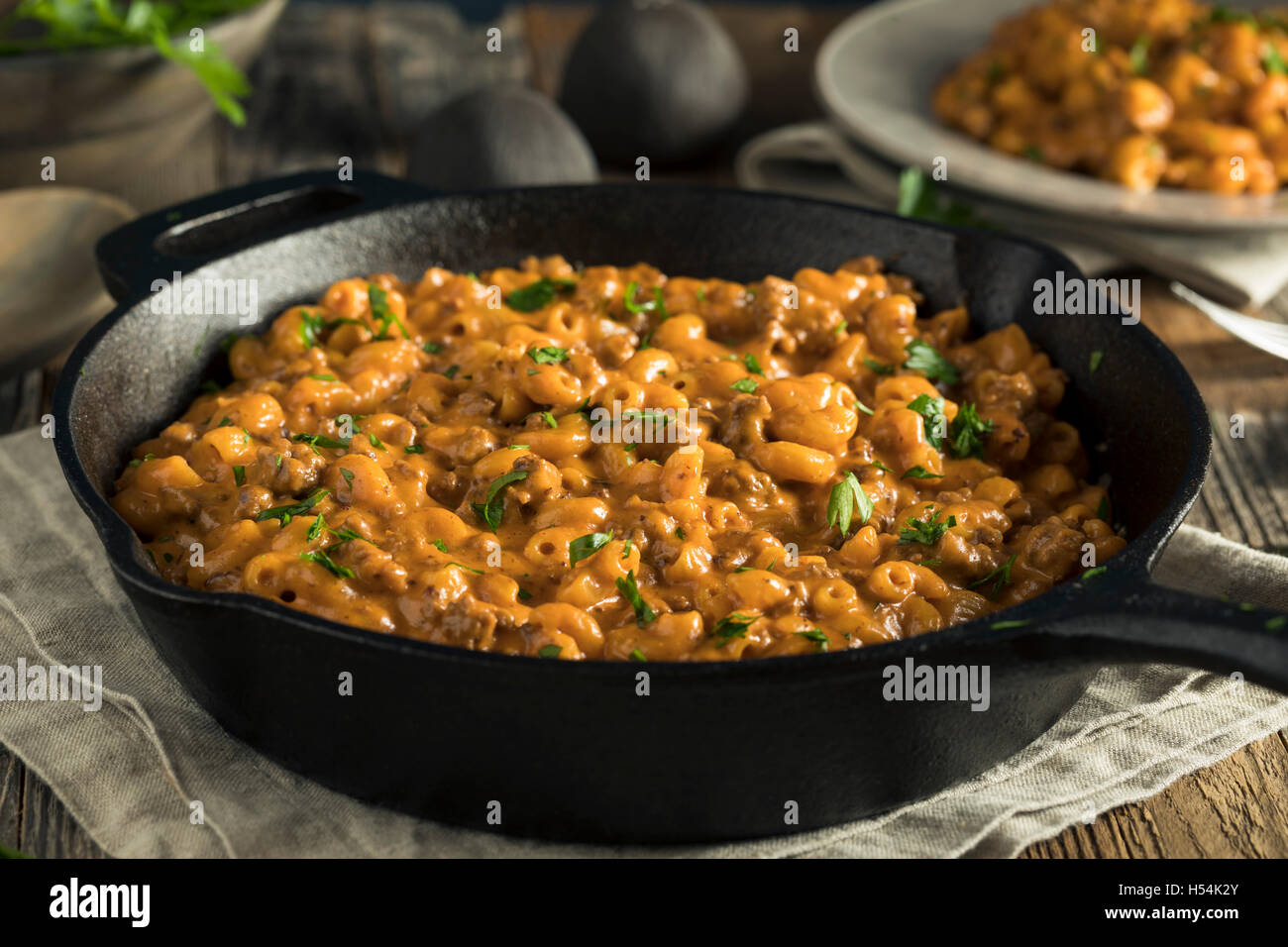 Homemade Hamburger Macaroni and Cheese with Parsley Stock Photo - Alamy