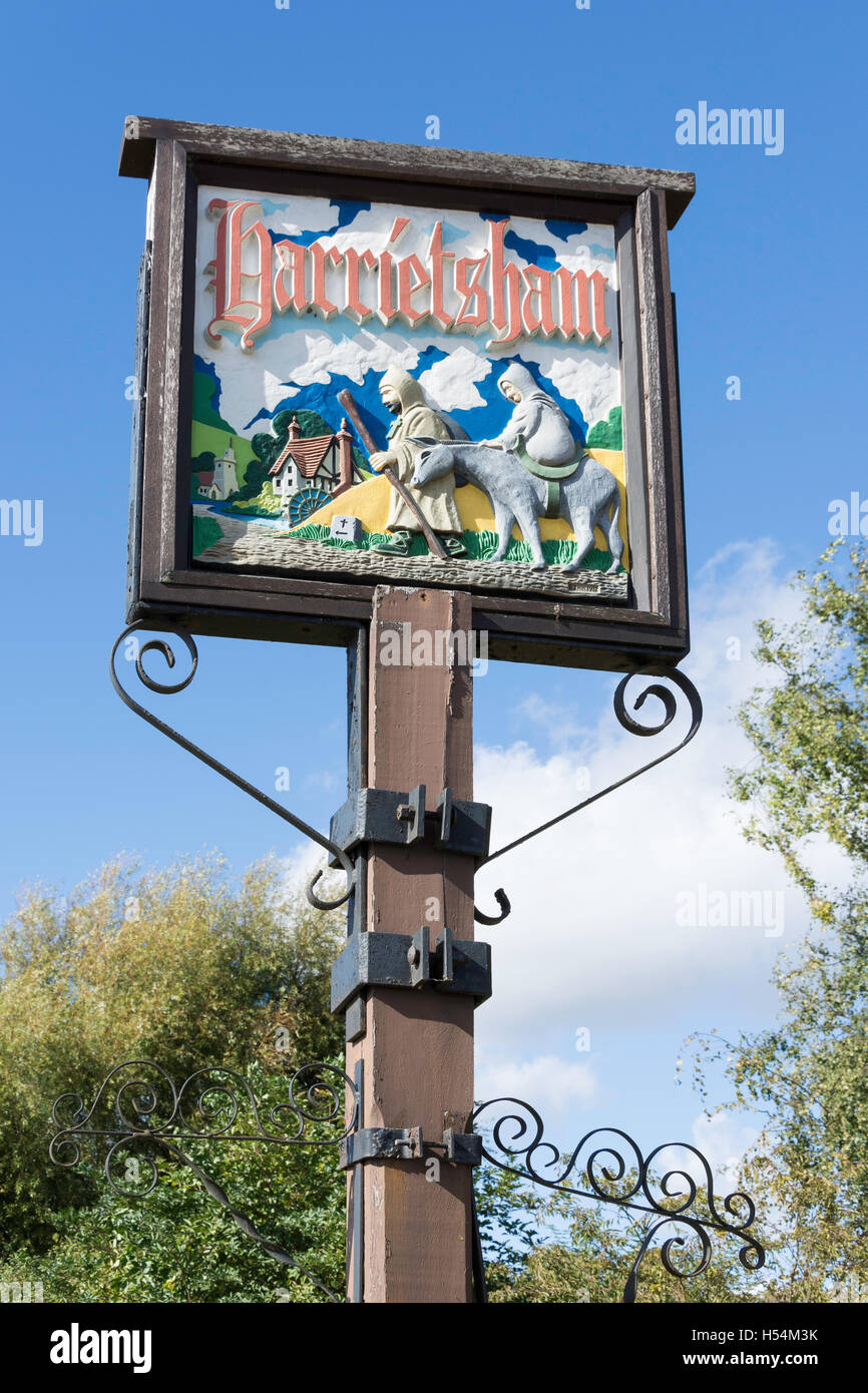 Village sign, West Street, Harrietsham, Kent, England, United Kingdom ...