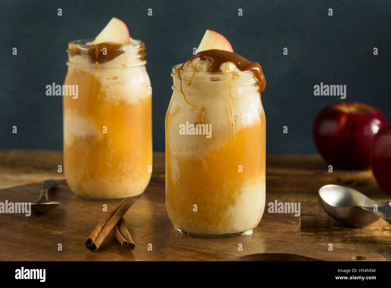 Cold Apple Cider Ice Cream Float with Caramel Sauce Stock Photo - Alamy