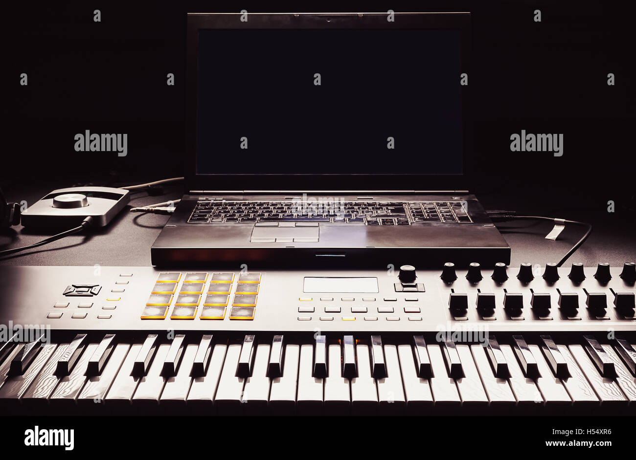 Details of a modern small home studio, dark ambiance Stock Photo - Alamy