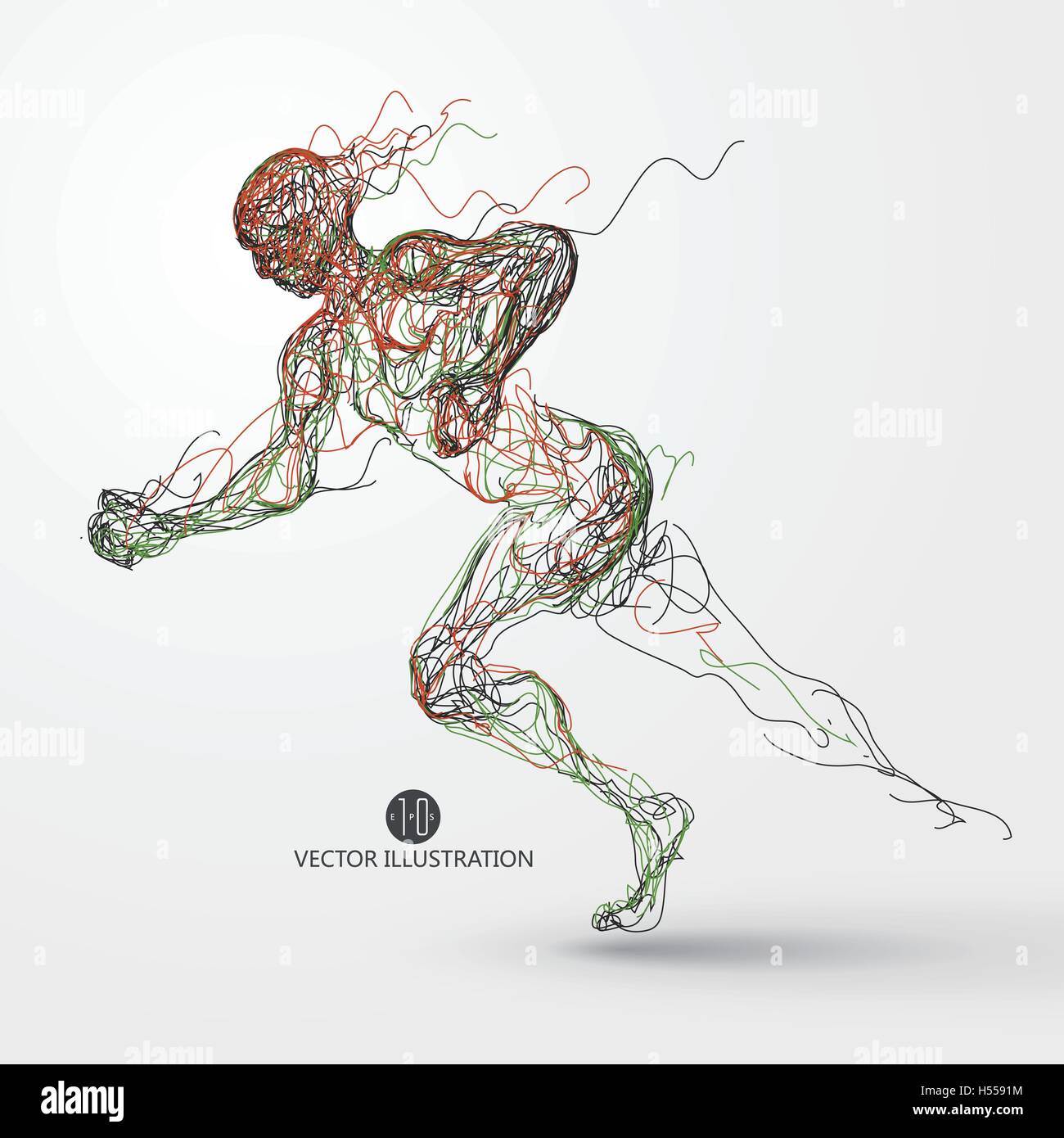 Running man, colored lines drawing, vector illustration Stock Vector ...