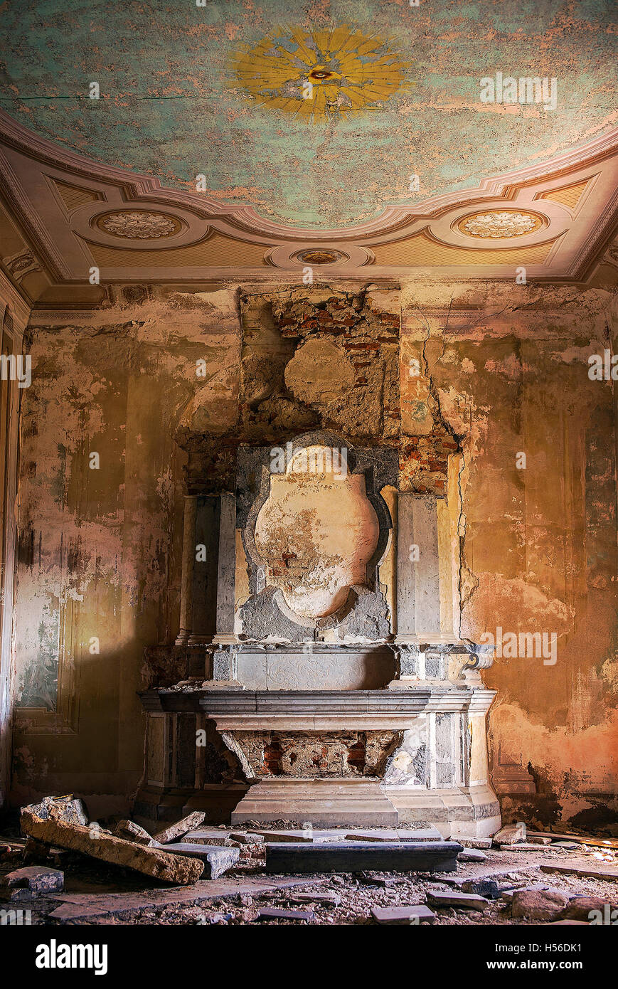 Demolished old church altar with pieces laying everywhere Stock Photo ...
