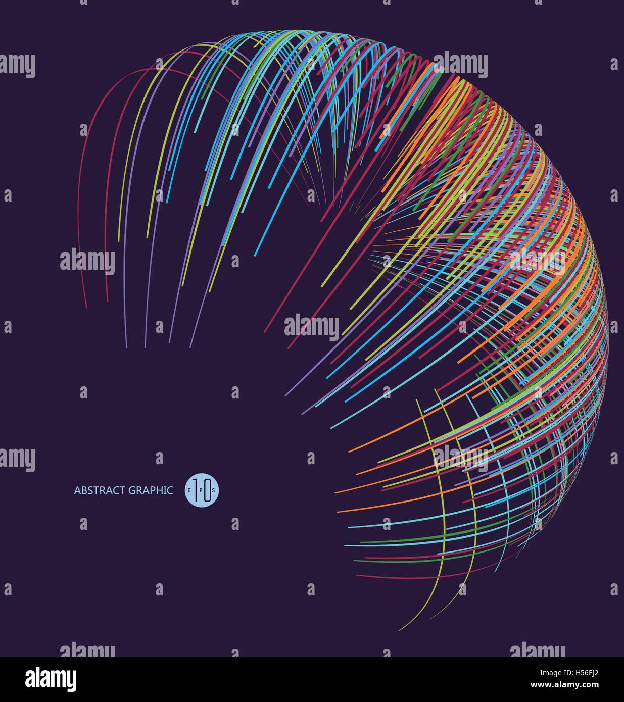 Three-dimensional sphere composed of multicolored curves, abstract ...