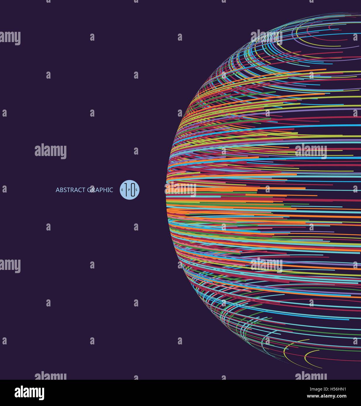 Three-dimensional sphere composed of multicolored curves, abstract ...