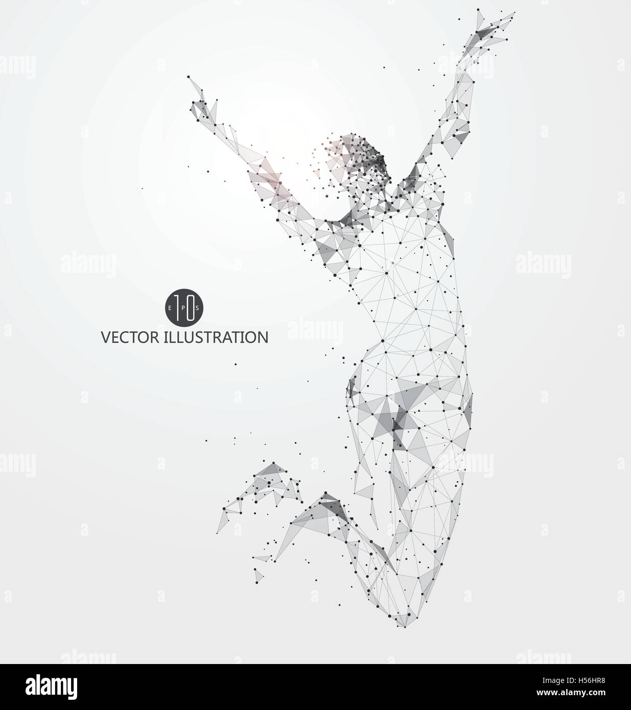 Jump woman, points, lines and connected to form, vector illustration ...
