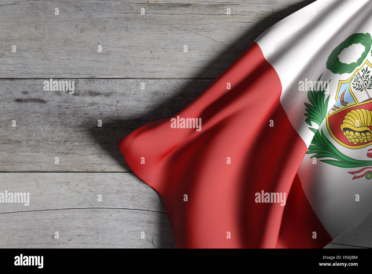 3d rendering of Republic of Peru flag waving on wooden background Stock ...