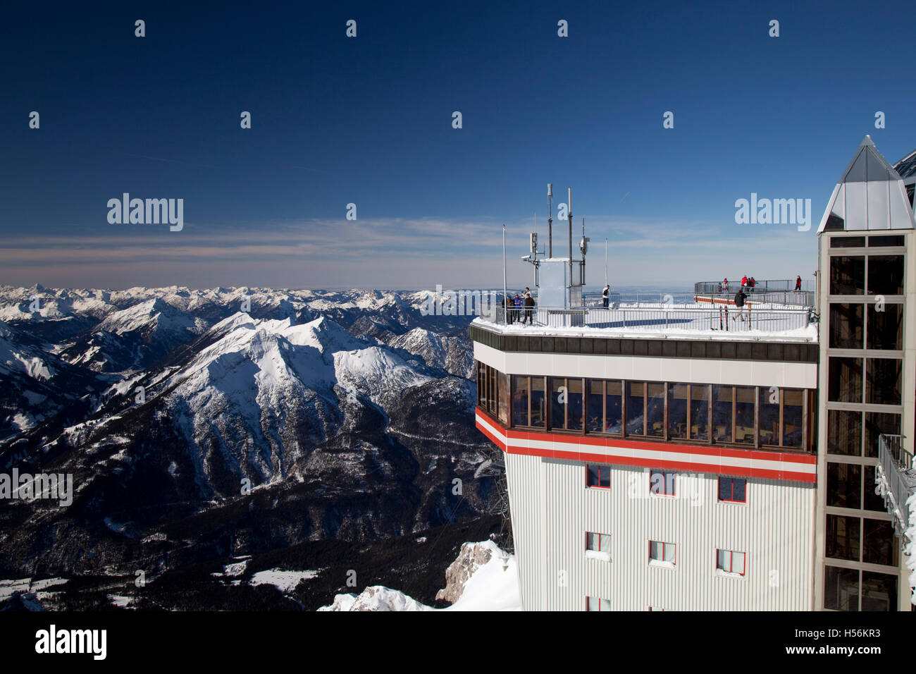 Viewing platform, mountain station, Winter, Zugspitze Mountain, 2962m ...