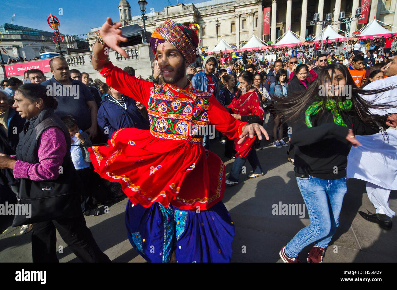 Diwali festival,Trafalgar Square, man in traditional indian dress ...