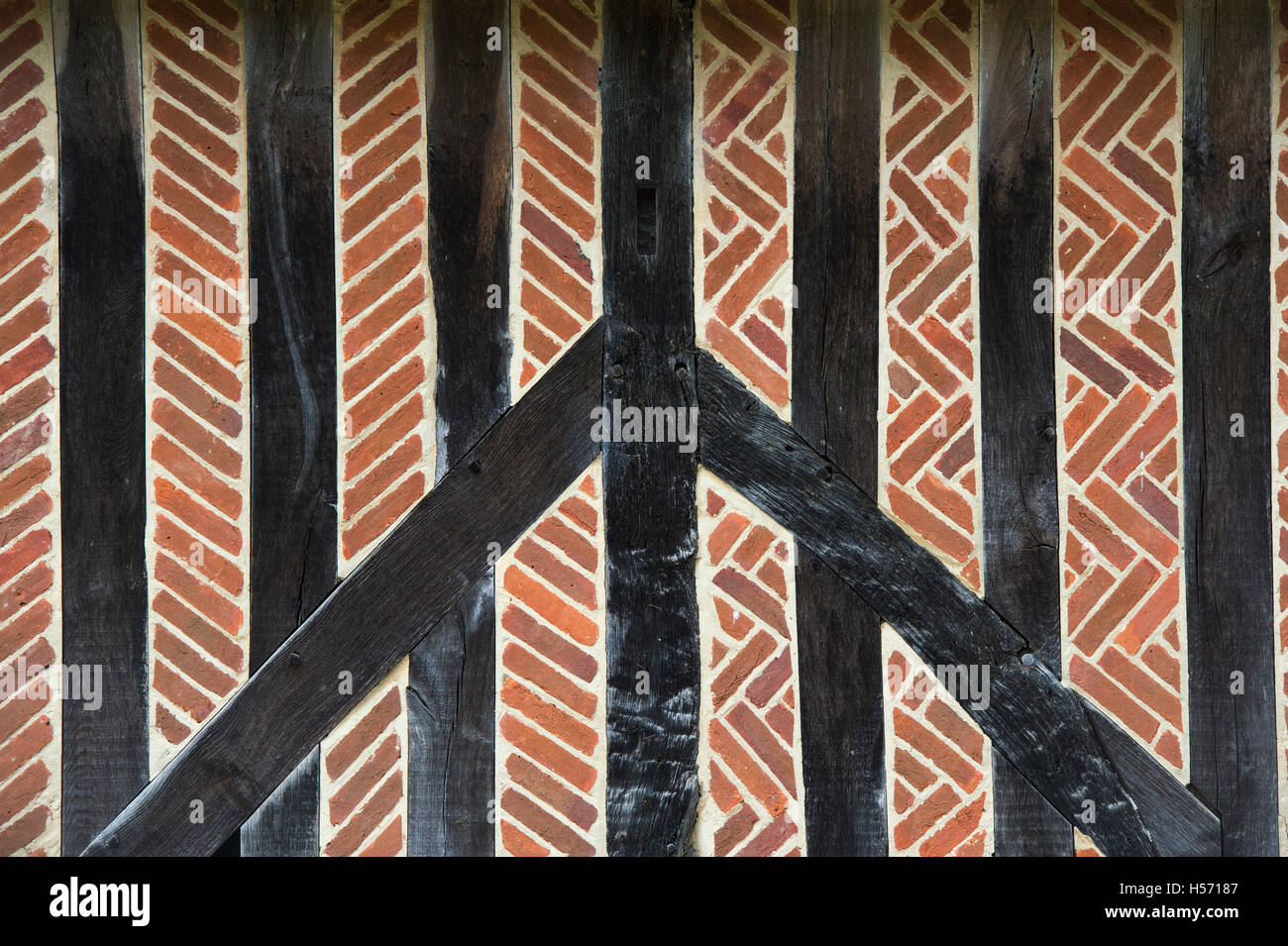 Timber frame and brick market hall wall detail at Weald and Downland ...