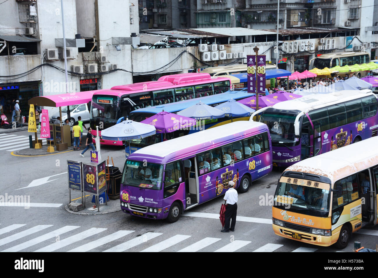 courtesy shuttels buses to Casinos parked near China border Macau Stock ...