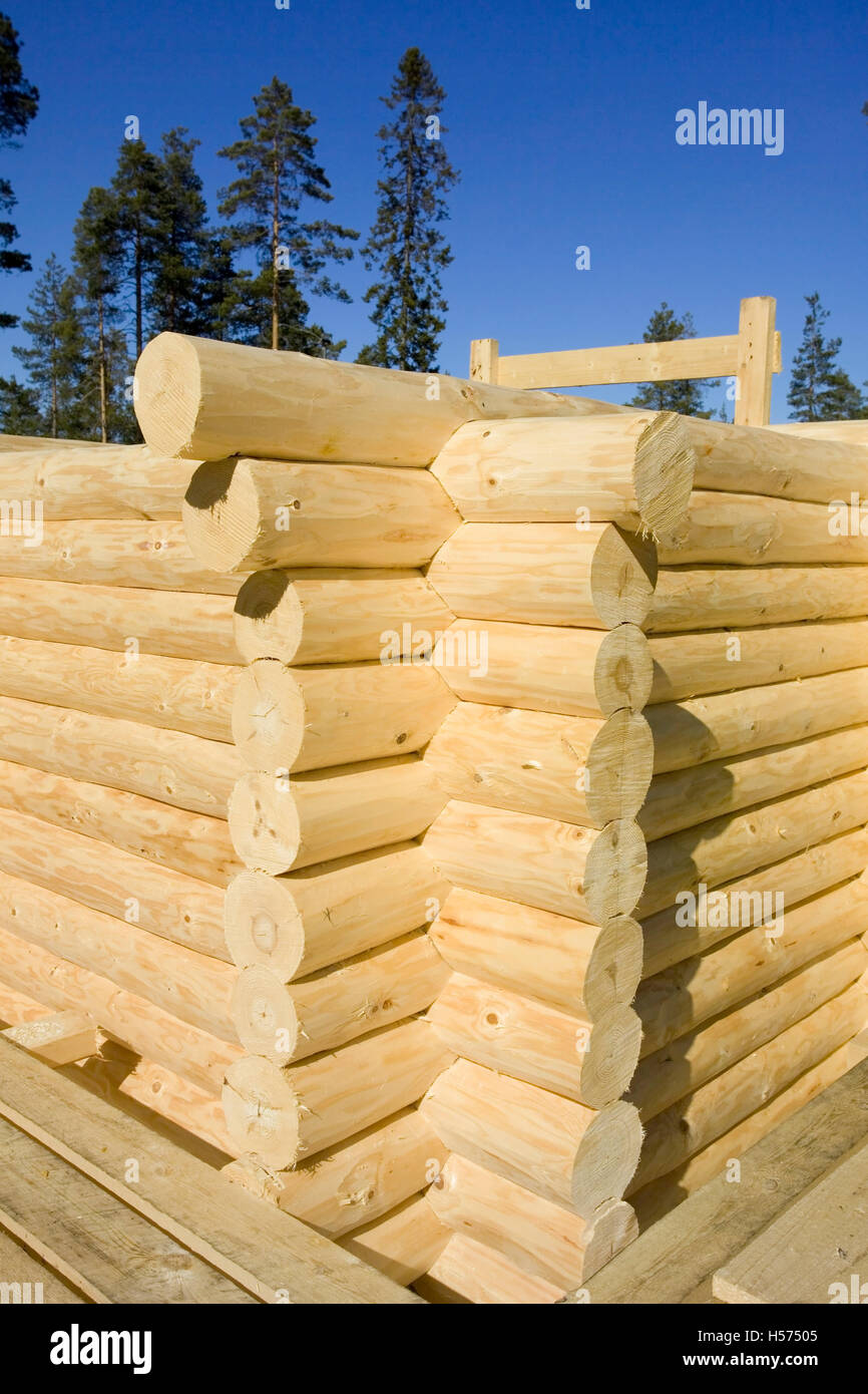 log house under construction, Finland Stock Photo - Alamy