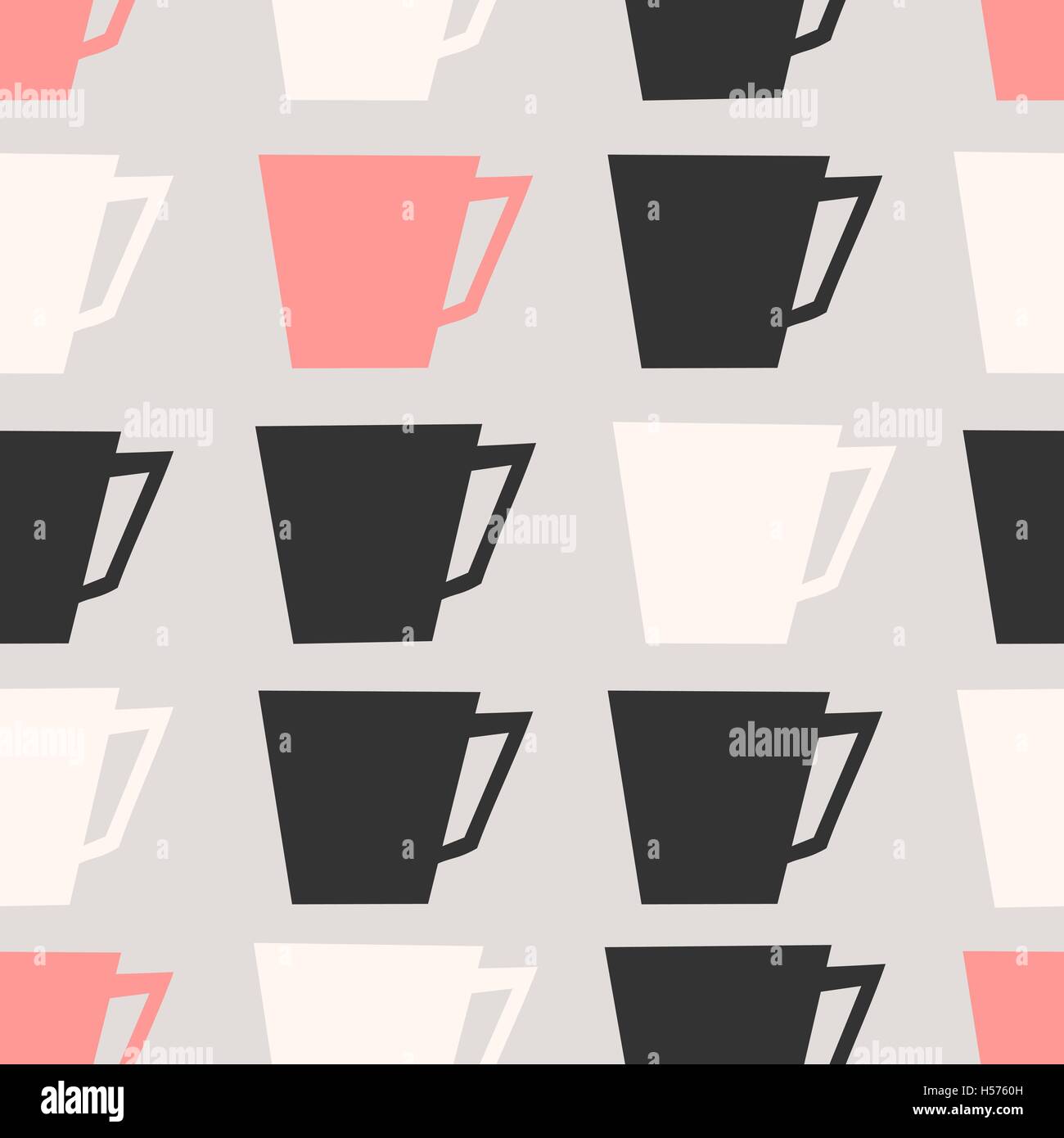 Mid-century style seamless repeating pattern with coffee cups in black ...