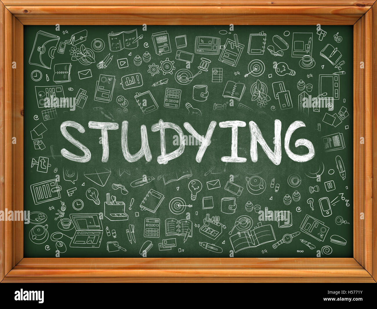 Studying Concept. Green Chalkboard with Doodle Icons Stock Photo - Alamy