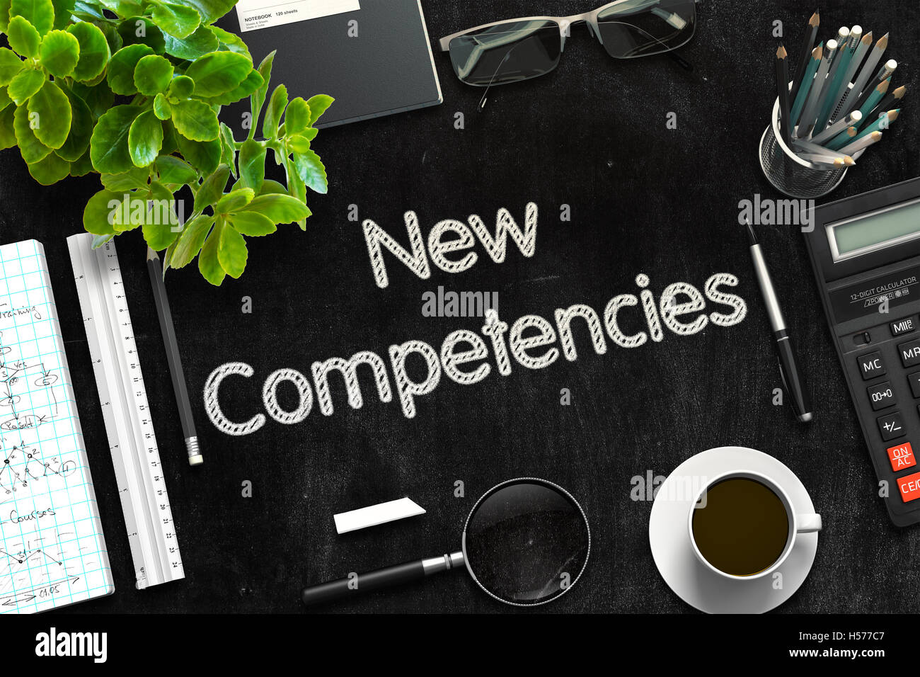 New Competencies on Black Chalkboard. 3D Rendering Stock Photo - Alamy