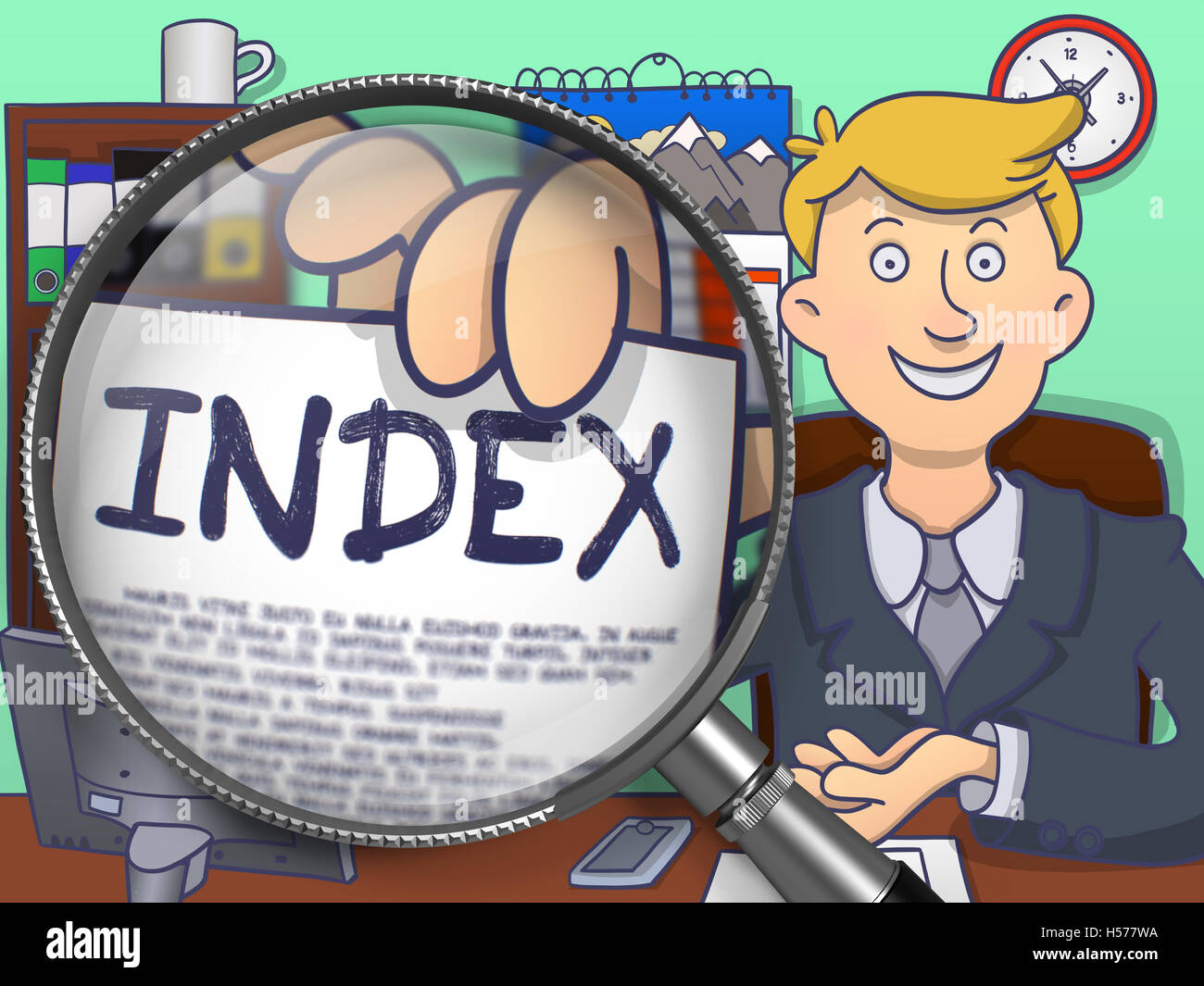 Index through Magnifier. Doodle Design Stock Photo - Alamy