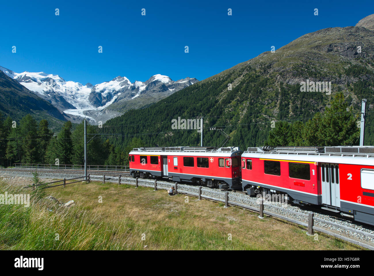 Swiss mountain train Bernina Express crossed Alps Stock Photo - Alamy