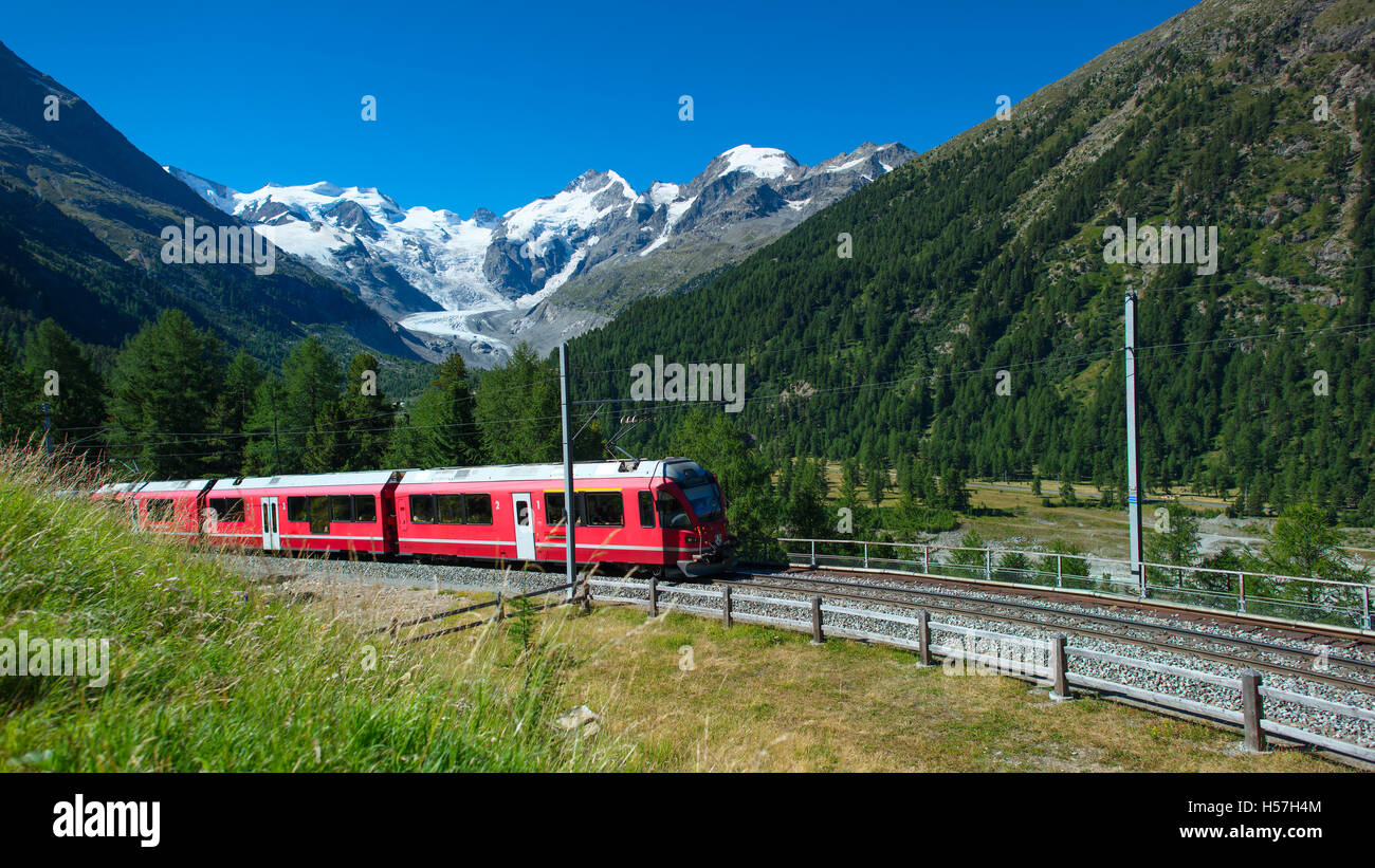 Swiss mountain train Bernina Express crossed Alps Stock Photo - Alamy