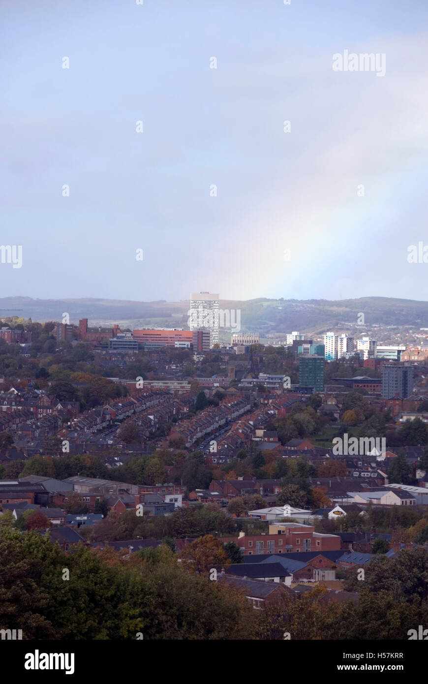 Sheffield, UK 19 Oct 2014: Rainbow over the city strikes Sheffield ...