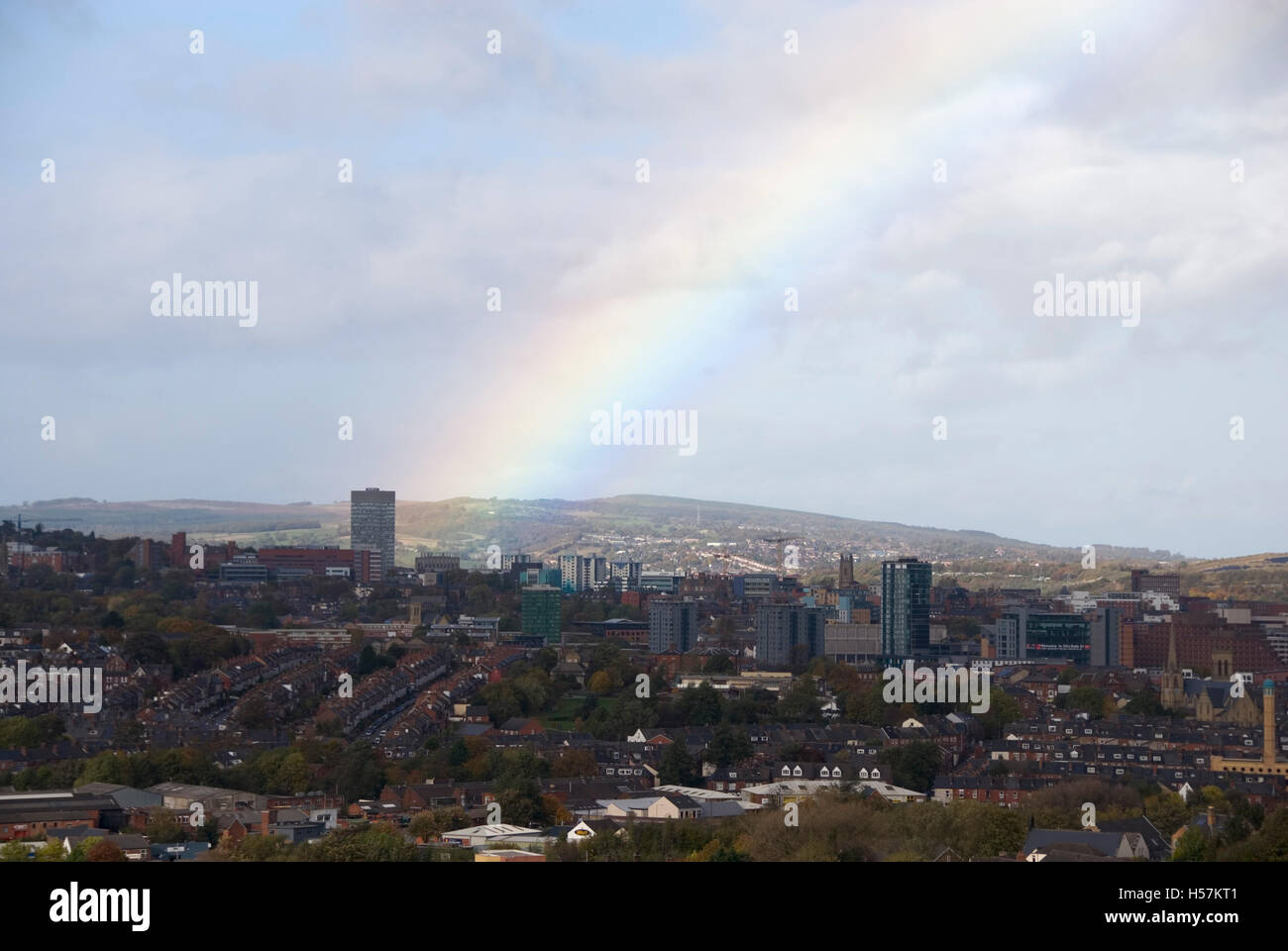 Sheffield, UK 19 Oct 2014: Rainbow over the city strikes Sheffield ...