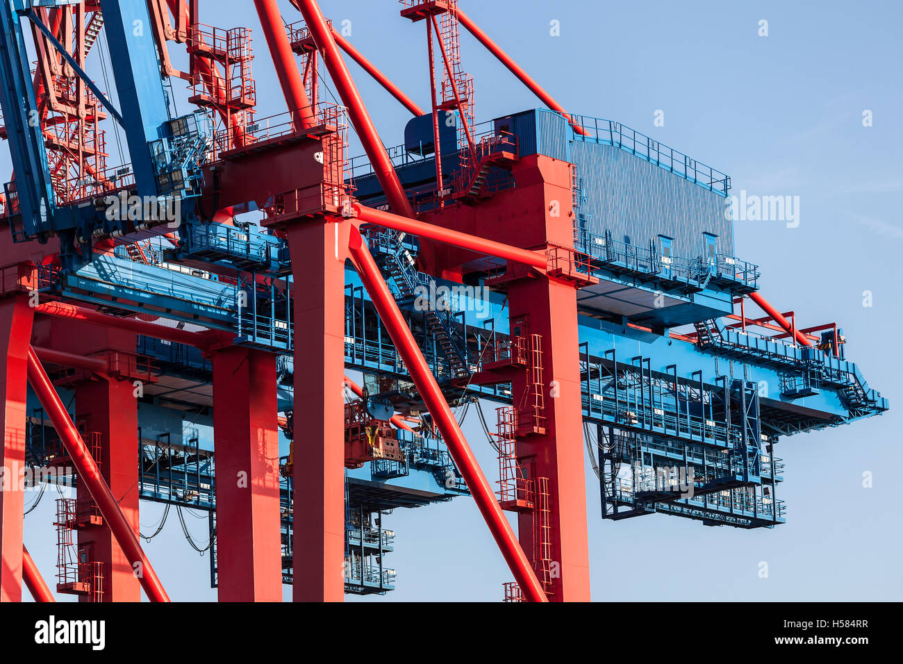 Container Bridge; Container Port at Hamburg in the Light of the setting ...