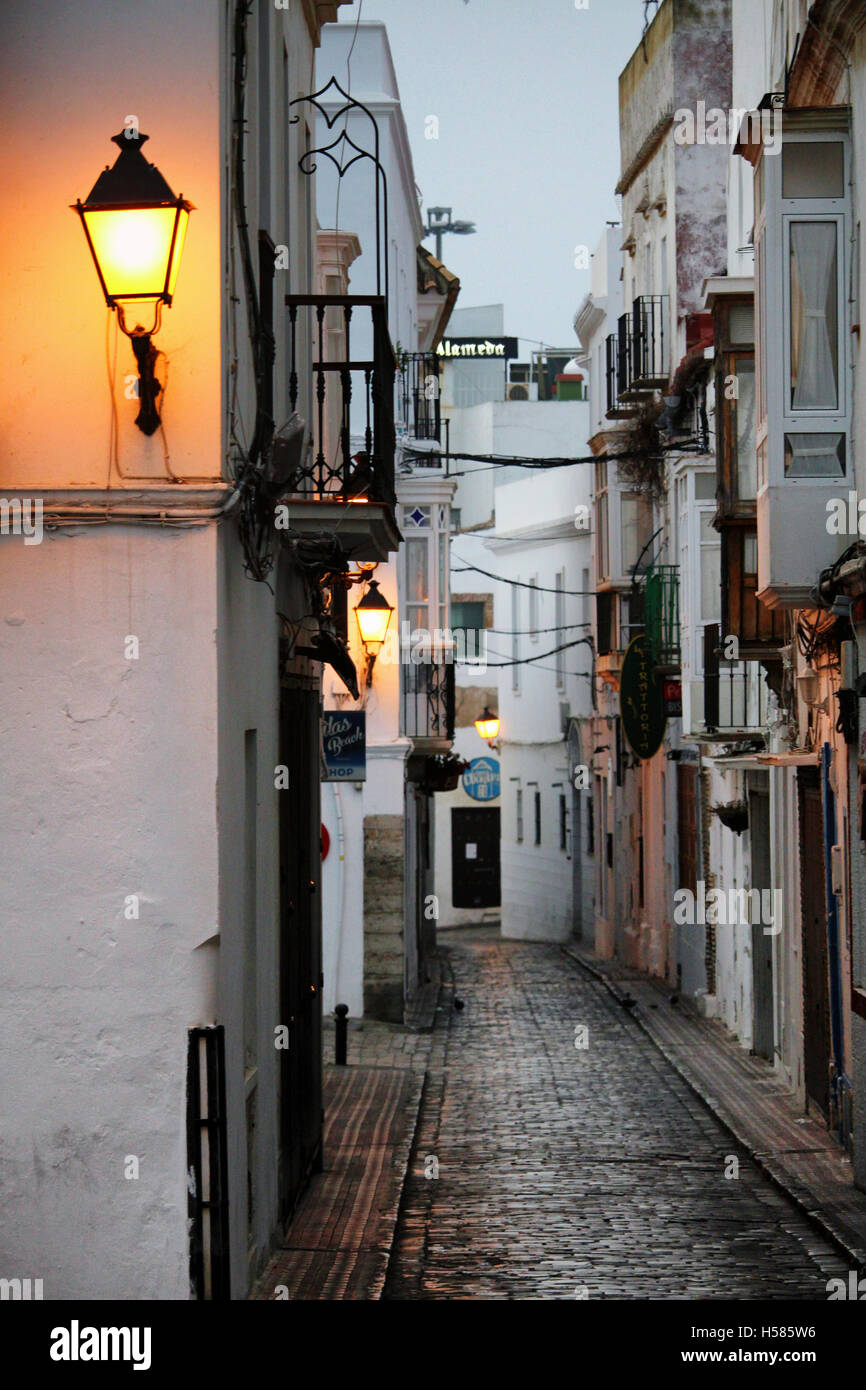 TARIFA/SPAIN - 7 OCTOBER 2016: Streets of the historic center of Tarifa ...