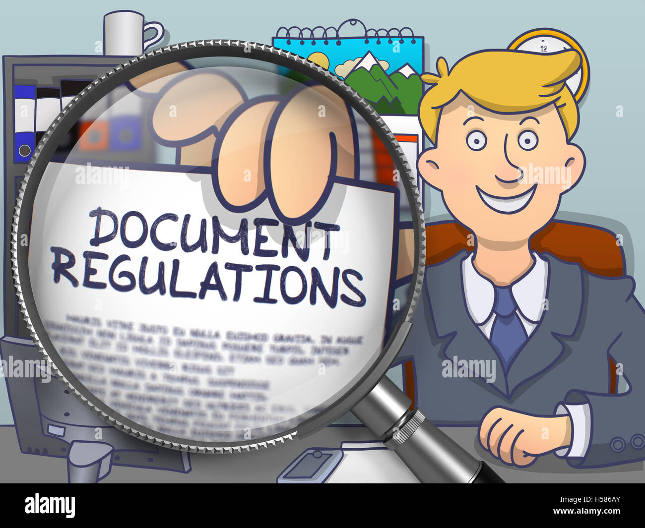Document Regulations through Magnifying Glass. Doodle Design Stock ...