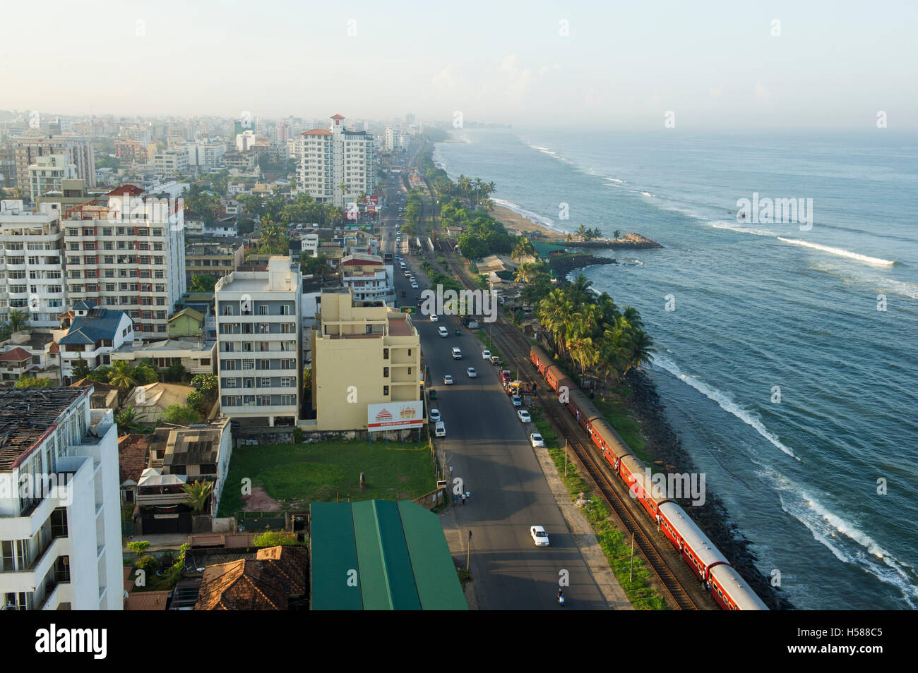 View over the waterfront and a passing train, Colombo, Sri Lanka Stock ...