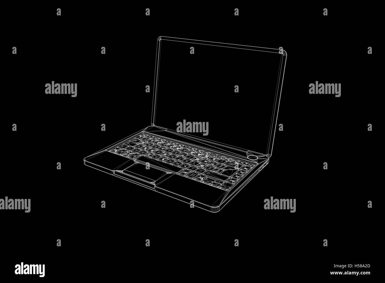 Laptop in Hologram Wireframe Style. Nice 3D Rendering Stock Photo - Alamy